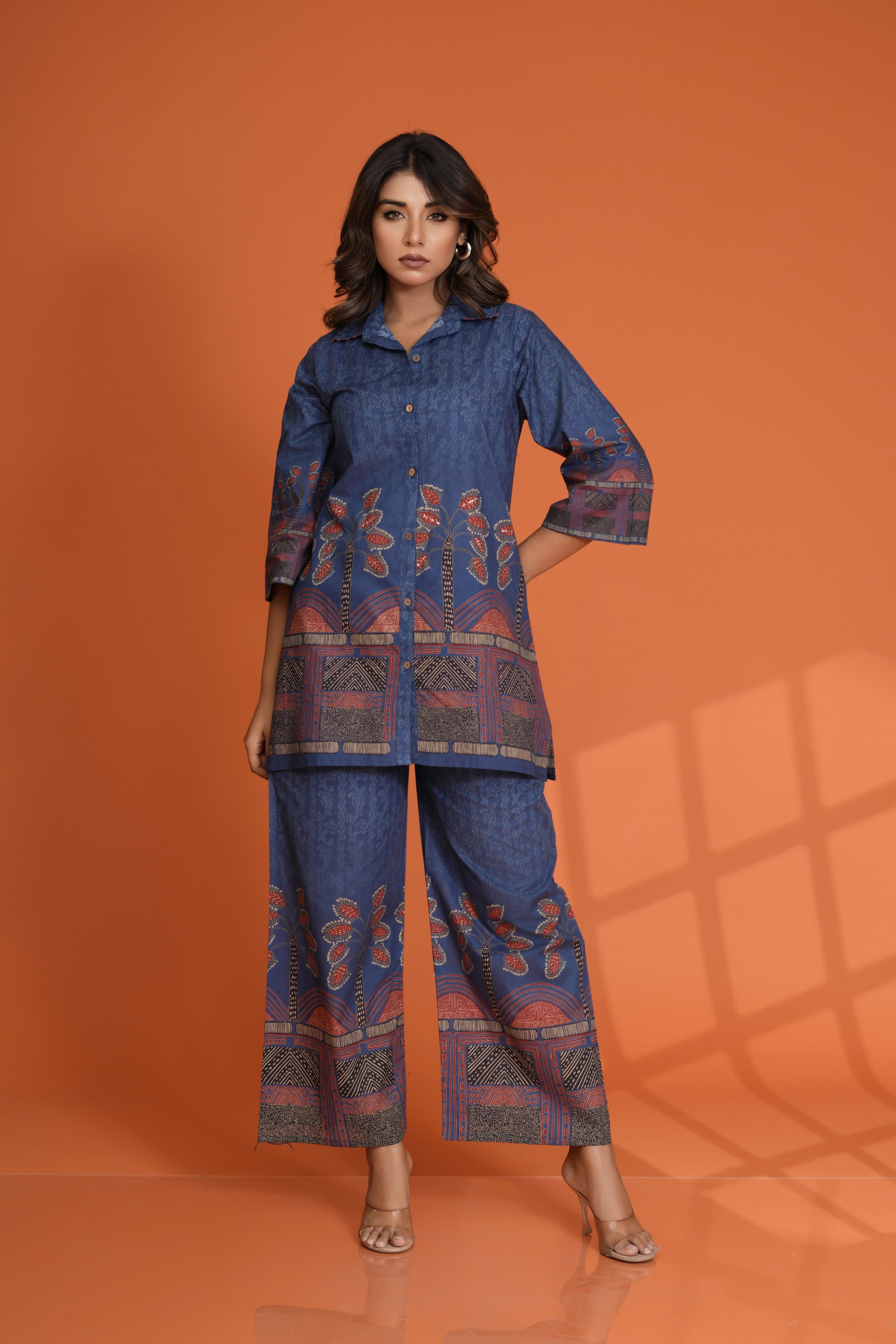 Cobalt Blue Border Printed Beaded Co-Ord Set – Kaftanize